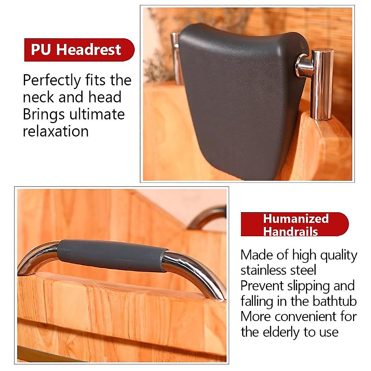 MegLob Freestanding Wooden Bathtub Lit, Solid Wood Deep Soaking Tub with Armrests, Japanese Style Soaker Alone Stand, Spa Hotel Private Bathtub, Beauty Salon Equipment,Cypress,100cm/39.37"