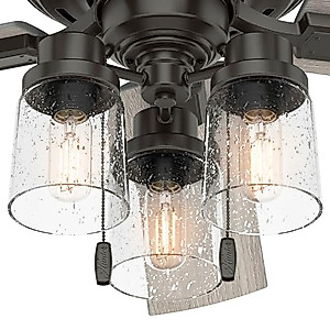 Hunter Hartland Low Profile Indoor Ceiling Fan with LED Lights and Pull Chain, 52", Noble Bronze