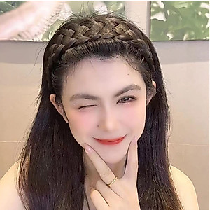 Wig Hair Band, Synthetic Hair Braided Headband, Fashion Princess Hair Wig Synthetic Hair Band, Wig Hair Bands For Women'S Hair Non Slip, Ladies Beauty Headwear (Dark Brown)