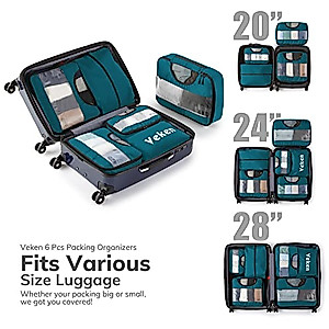 6 Set Packing Cubes for Suitcases, Travel Organizer Bags for Carry on Luggage, Veken Suitcase Organizer Bags Set for Travel Essentials Travel Accessories in 4 Sizes(Extra Large, Large, Medium, Small)