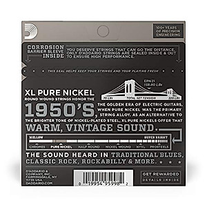 D'Addario Guitar Strings - XL Pure Nickel Electric Guitar Strings - Round Wound - Warm, Bright, Vintage Sound - EPN21 - Jazz Light, 12-51