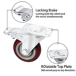 4 Inch Caster Wheels, Set of 4, Heavy Duty Casters Load 2400lbs with Brakes & Top Plate, 360-degree Swivel Casters for Furniture and Workbench Cart (Free Hardware Kit)