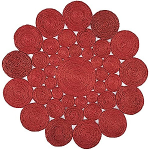 THE PIKKU INTERNATIONAL - Rug Round Jute Hand Woven Circle Design Area Rug Red Dye Carpet (11 X 11 Feet)