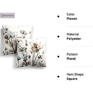 Qesonoo Flower Throw Pillow Covers 18x18 Set of 2, Flowers Pillow Cushion Cases, Modern Decorative Square Pillowcases for Sofa Couch Bedroom Living Room Car