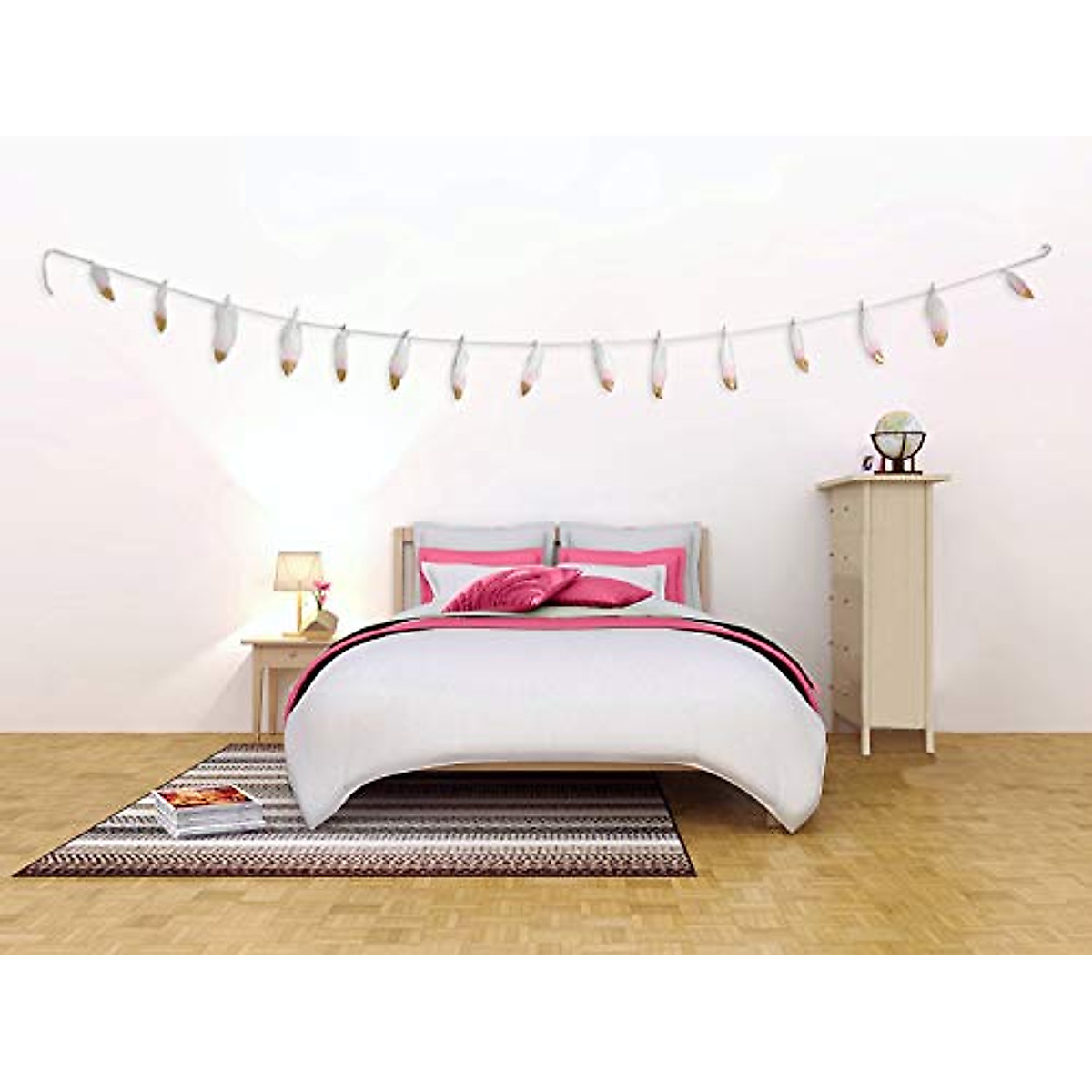 Feather Garland Decorations 10 Foot on a String Banner, Blush Pink and Gold Dipped Glitter Tipped White, Tribal Nursery, Girls Dorm Room, Boho Chic