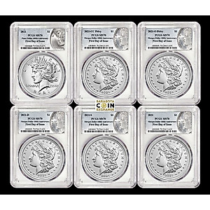 2021 Various Mint Marks 2021 Silver Morgan Dollars and Peace Dollar 100th Anniversary Various Mint Marks $1 $1 PCGS MS70