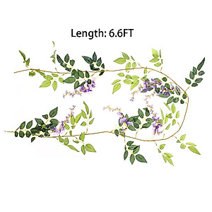 UUPP 2Pcs 6.6Ft Artificial Flowers Vines Silk Wisteria Artificial Garlands Fake Hanging Green Leaf Flower Ivy Vines for Home Garden Wedding Arch Decor, Purple