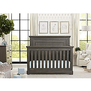 Simmons Kids SlumberTime Paloma 4-in-1 Convertible Crib, Rustic Grey + Serta Perfect Slumber Dual Sided Recycled Fiber Core Crib and Toddler Mattress (Bundle)