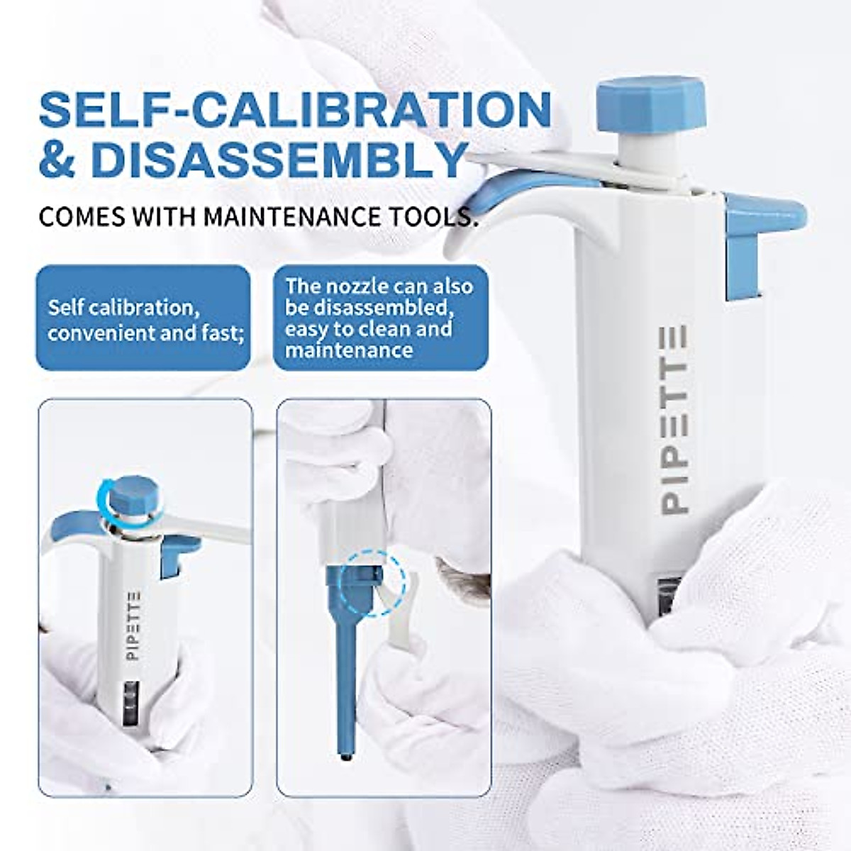 BAOSHISHAN Micropipette Single Channel Adjustable Micro Pipett Lab Pipettor Transfer (10-100ul Including 200 Pipette Tips)