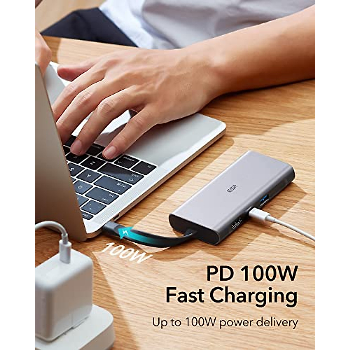 ESR 8-in-1 Portable Hub, USB-C Hub with Gigabit Ethernet, 4K@30Hz HDMI, 100W PD, 2 USB 3.0 Ports, 1 USB 2.0 Port, SD Card Reader, Compatible with iPad 10/Pro 11/12.9, MacBook Pro, and USB-C Devices