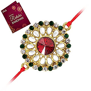 Aheli Indian Traditional Handmade Elegant Kundan & Crystal Stone Rakhi for Brother Men
