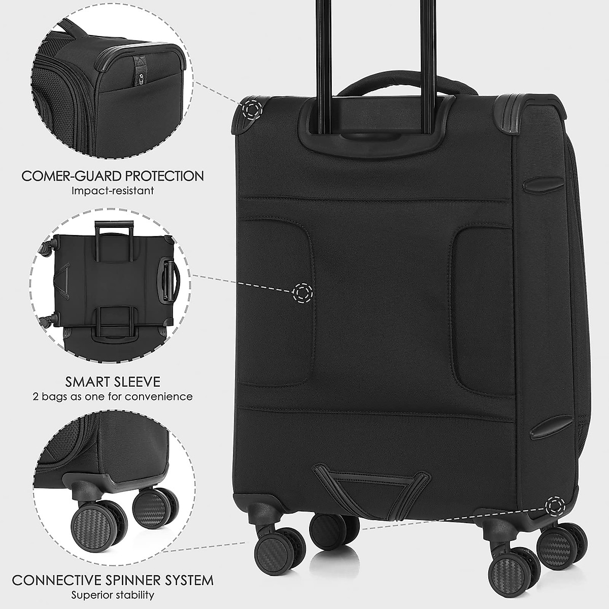 Verage Toledo Carry On Luggage Softside Expandable Suitcase with Spinner Wheel (20-Inch, Black)