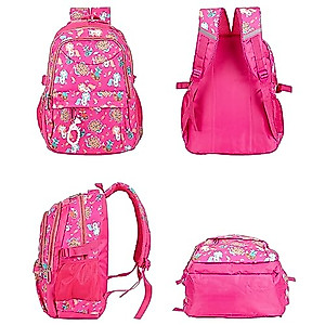 SARHLIO Toddler Backpack for Girls, Preschool Elementary School Daypack with Zipper, 17 Inch Waterproof Child Backpack for Travel & School, Animal Print Rose Red(BPK18C-RD)