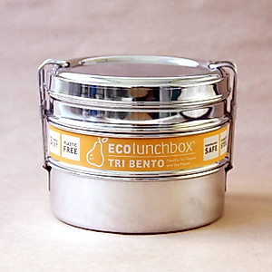 Ecolunchbox Tri Bento 3 Level Stainless Steel Bento Bowl Food Container Lunch Box - Holds 4.5 Cups - Not Leakproof