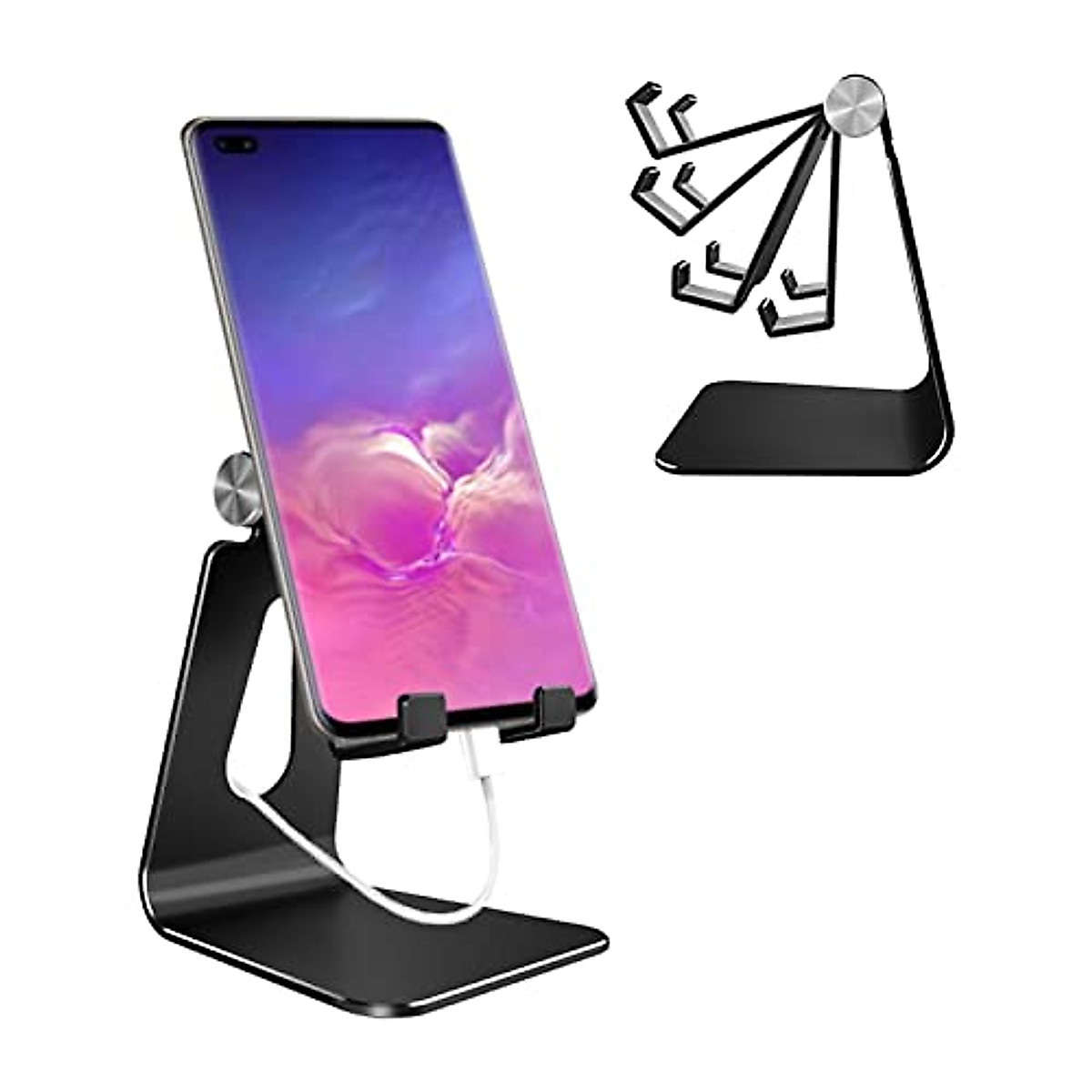 YODAJUN Adjustable Cell Phone Stand, Aluminum Desktop Phone Dock Holder Compatible with All Mobile Phone, iPhone, iPad, Tablet 4-10’’ Desk Accessories