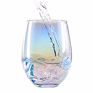 HELLWANG Stemless Wine Glasses, 20 Ounce Seven Color Dazzling Wine Glass for Red or White Wine, Whiskey- Pool Party Beach Travel Cups (Set of 1)