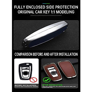 HUBEIVO for BMW Key Fob Cover Case Metal Shell Car Smart Keys Protect Keychain Compatible 1 3 4 5 6 7 Series X3 X4 M5 M6 GT3 GT5 (P-BWAqz-Brown)