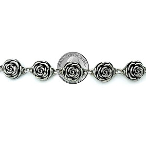 Savlano 925 Sterling Silver 17mm Italian Rose Link Chain Bracelet - 7.5 inch Hollow Flower Rose Bracelet for Women - Made in Italy Comes with Gift Box