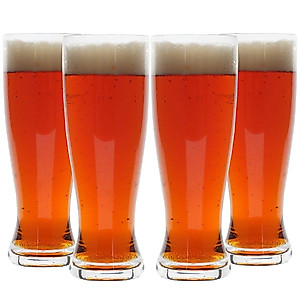 Lily's Home Unbreakable Classic Beer Pilsner Glasses Made of Shatterproof Tritan Plastic and Ideal for Indoor and Outdoor Use, Reusable – Set of 4, 18 Ounces