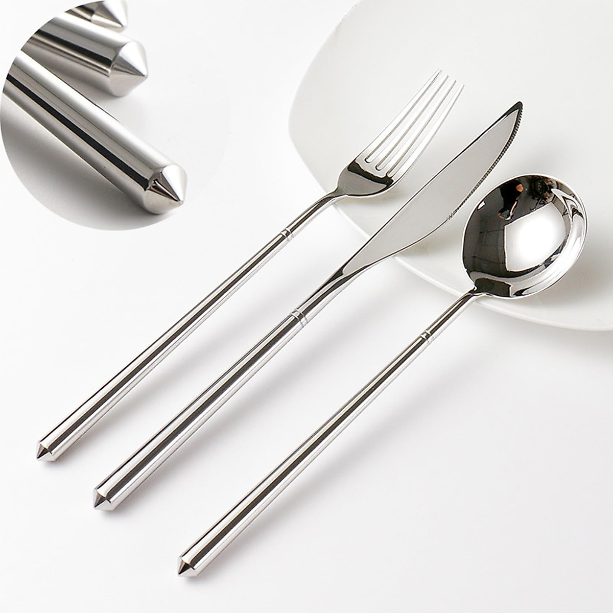 Thomaso 24 Piece Round Flatware Set for 8,18/10 Stainless Steel Premium Cutlery With Unique Tapered Handles Design,Silver Forks and Spoons Silverware Set,Mirror Polished,Dishwasher Safe