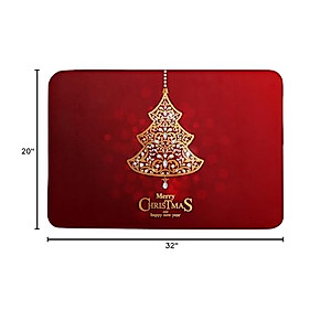 Christmas Bath Rugs Xmas Trees Diamond Sponge Doormat Absorbent Non Slip Backing Durable Soft Flannel Mat Red Christmas Memory Foam Mats Carpet for Bathroom Kitchen, 20 x 32 inch