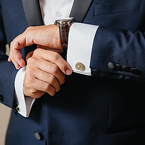 Cuff Links Mens, Cufflinks for Men, Men's Cuff Links for Wedding, Business, Father's Day, Gift for Men, 18K Gold Plated with Luxury Wooden Gift Box