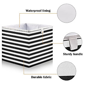 Kigai Black White Stripes Rectangular Storage Bins - 16x11x7 In Large Foldable Storage Basket Fabric Storage Baskes Organizer for Toys, Books, Shelves, Closet, Home Decor