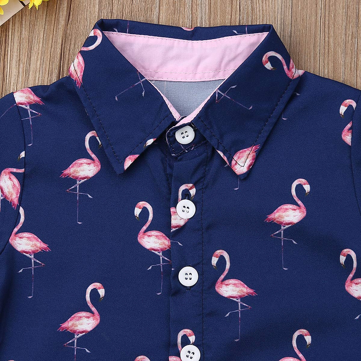 VISGOGO Toddler Baby Boy Flamingo Short Sleeve Button Down Shirt & Casual Shorts Set Summer Outfits 1-6 Years Clothes