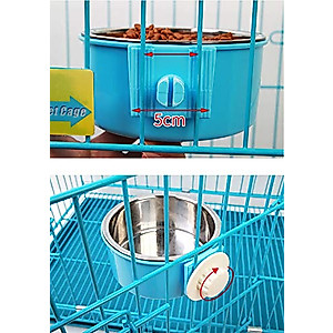 RUBYHOME Dog Bowl Feeder Pet Puppy Food Water Bowl, 2-in-1 Plastic Bowl & Stainless Steel Bowl, Removable Hanging Cat Rabbit Bird Food Basin Dish Perfect for Crates & Cages, Blue