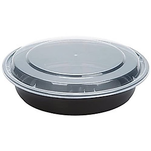 VeZee 48 oz. Black Round Plastic Meal Prep Containers with Clear Dome Lids| Bento Box, BPA Free, Stackable, Microwave/Dishwasher/Freezer Safe|10CT