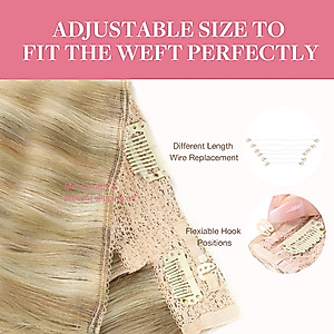 GOO GOO Wire Hair Extensions Human Hair, 16/22 Light Blondewith mix Golden Blonde Highlighted 14inch 75g, Invisible Wire Hair Extensions with Transparent, Seamless Fish Line Hairpiece