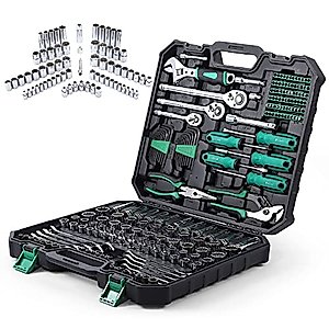 Towallmark 213 Piece Mechanic Tool Set and Socket Wrench Set, SAE and Metric Household Hand Tool Kit, Cr-V Constructed, Home/Auto Repair Tool Sets with Storage Case