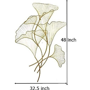 Bellaa Metal Wall Art Golden Ginkgo Leaf Modern Contemporary Abstract Japanese Style Minimalist 3D Sculpture Figurine Unique Home Decor Living Room Outdoor Wrought Iron Accent Large Biloba Flower