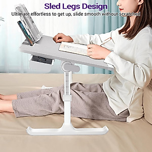 NEARPOW XXL Bed Table Desk for Laptop and Writing, Adjustable Computer Tray Laptop Stand for Bed or Sofa with Anti-slip Leather, Removable Stopper, Book Stand and Drawer - Gray