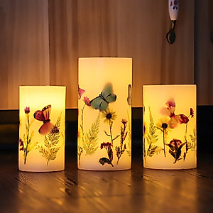 Holitown Flickering Candles, Flameless Candles D4 x H8, Blue Leaf Battery Candles Real Wax Pillar Candle with Timer for Summer Party,Home,Coverd Courtyard(4"x8")