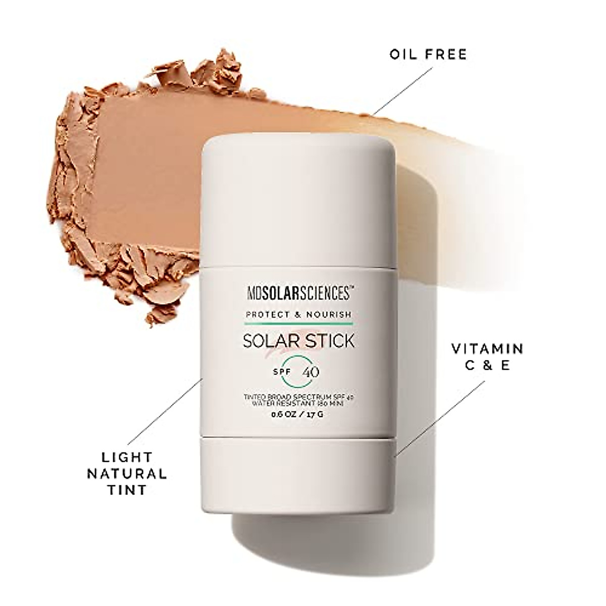 MDSolarSciences Tinted Solar Stick SPF 40 – Water-Resistant Mineral Sunscreen – Broad Spectrum UV Protection – Blendable Zinc Oxide Travel Stick – Smooth, Sheer and Natural Matte Finish, 0.6 Oz