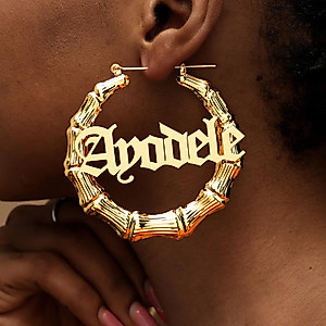 3UMeter Custom Bamboo Earrings for Women Name Earrings Personalized 18K Gold Plated Customized Earrings Fashion Jewelry Gifts (3.2 inches, Bamboo)