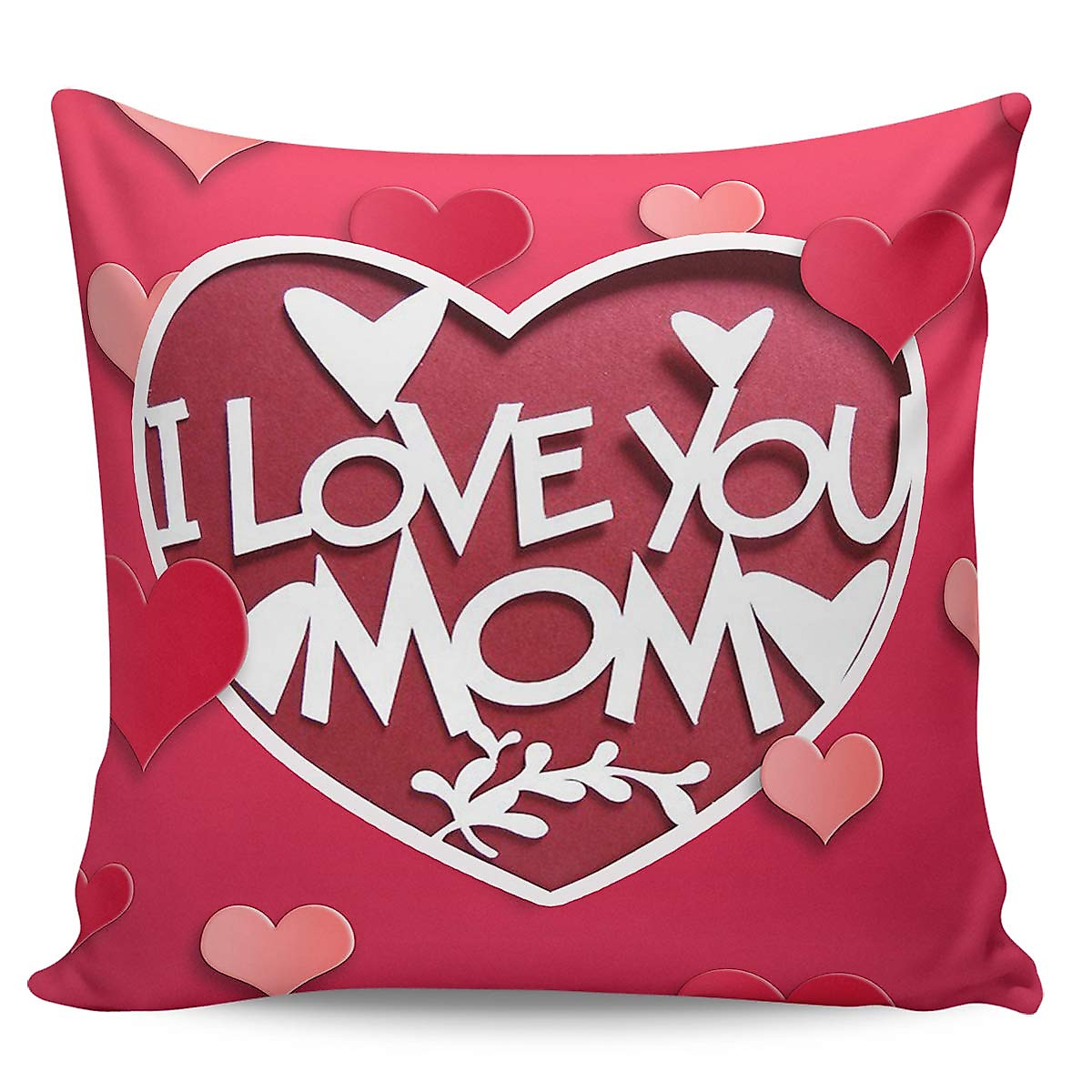 Roses Garden Throw Pillow Cover I Love You Mom Red Heart Pattern Pillow Case Square Cushion Cover Super Soft Brushed Fabric Room Decor Pillowcase for Home Couch Sofa Bed, 18" x 18"