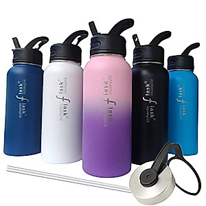Authentic Flask 32oz Double Vacuum Insulated Water Bottle Wide Mouth w/Stainless Steel and Straw Lids, Reusable and Modern Hydro Thermo 24hs Cold 12hs Hot (BLUE BERRY)