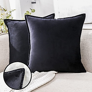 CARRIE HOME Black Velvet Throw Pillow Covers 18x18 Set of 2 Super Soft Black Pillows Decorative Throw Pillows for Couch Sofa and Living Room