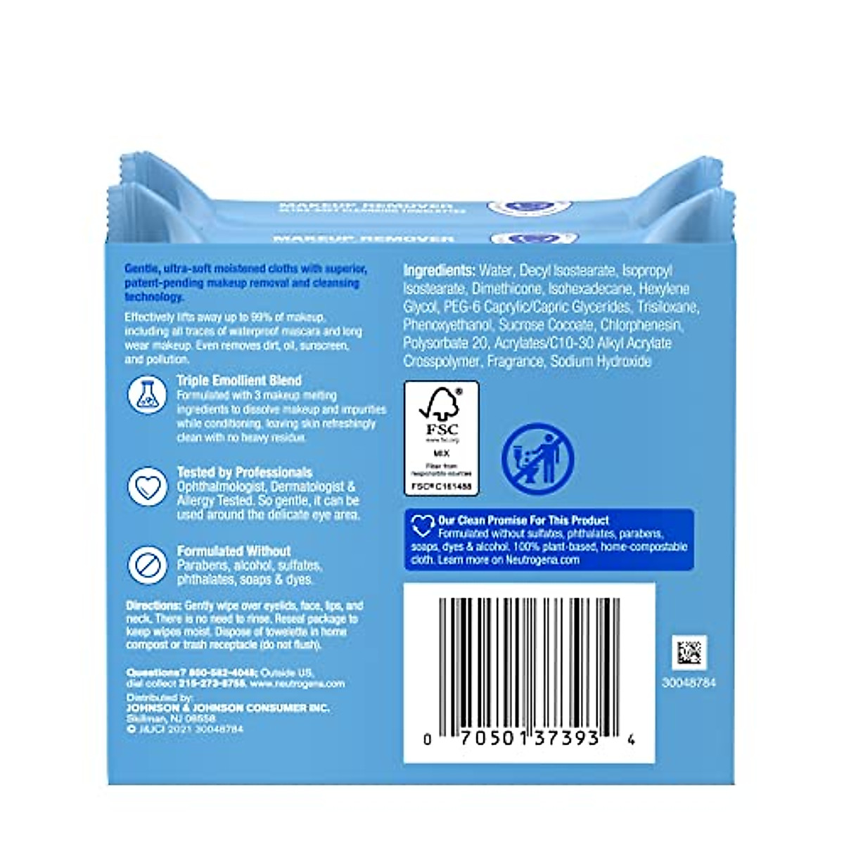 Neutrogena Makeup Remover Cleansing Face Wipes, Daily Cleansing Facial Towelettes to Remove Waterproof Makeup and Mascara, Alcohol-Free, Value Twin Pack, 25 count, 2 Pack