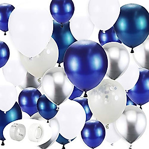 BigNc 132 Pieces Blue Balloons Garland Kit, White Blue Silver and Blue Confetti Latex Balloons Arch for Party Wedding Birthday Decoration