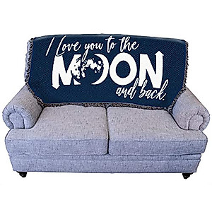 Pure Country Weavers I Love You to The Moon and Back Blanket Blue - Gift Tapestry Throw for Back of Couch or Sofa - Woven from Cotton - Made in The USA (61x36)
