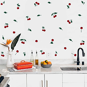 Cherry Wall Decal Fruit Wall Decals Peel and Stick Kitchen Wall Decals Cherries Green Leaf Wall Stickers Cherry Fruit Wall Stickers for Living Room Bedroom Nursery Decor