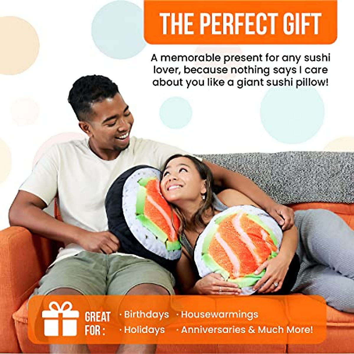 TILTECH Sushi Pillow - Funny Pillow for Bed & Couch, Soft Sushi Plush Cushion, Cute Pillows for Sushi Gifts