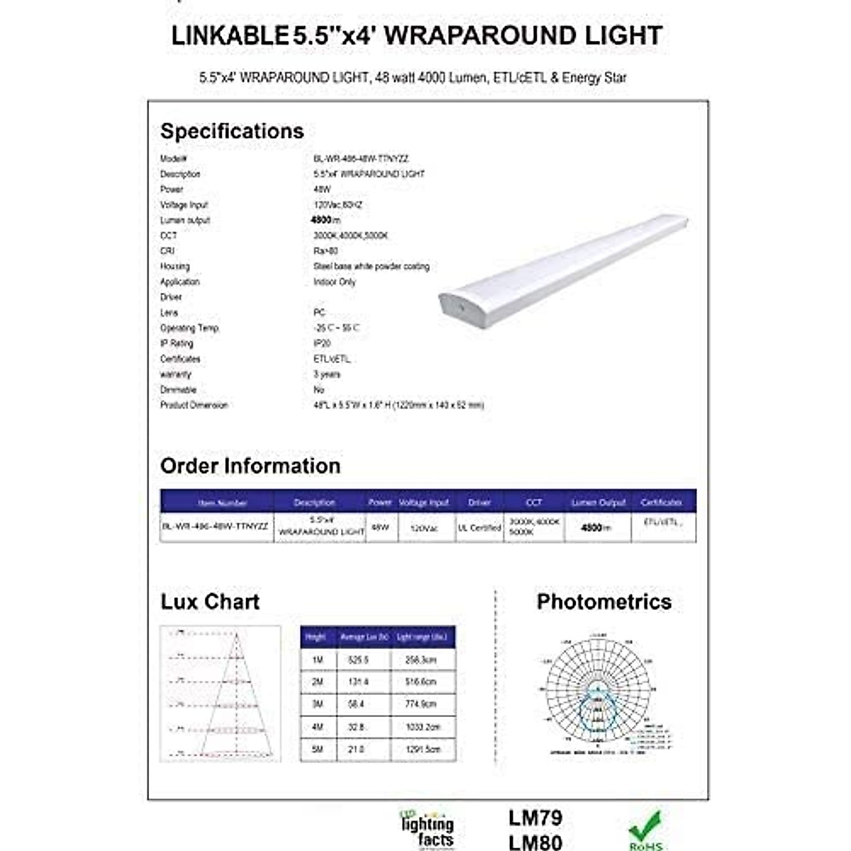 (Pack of 4) LED Shop Light 4FT, 40W 4800LM 6000K Super Bright White, Linkable LED Light Bar for Room, Garage, Corded Electric with Built-in ON/Off Switch, Frosted Cover