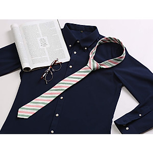 Allegra K Men's Stripe Necktie Self-Tied Linen Slim Ties for Business Casual One Size Green Pink