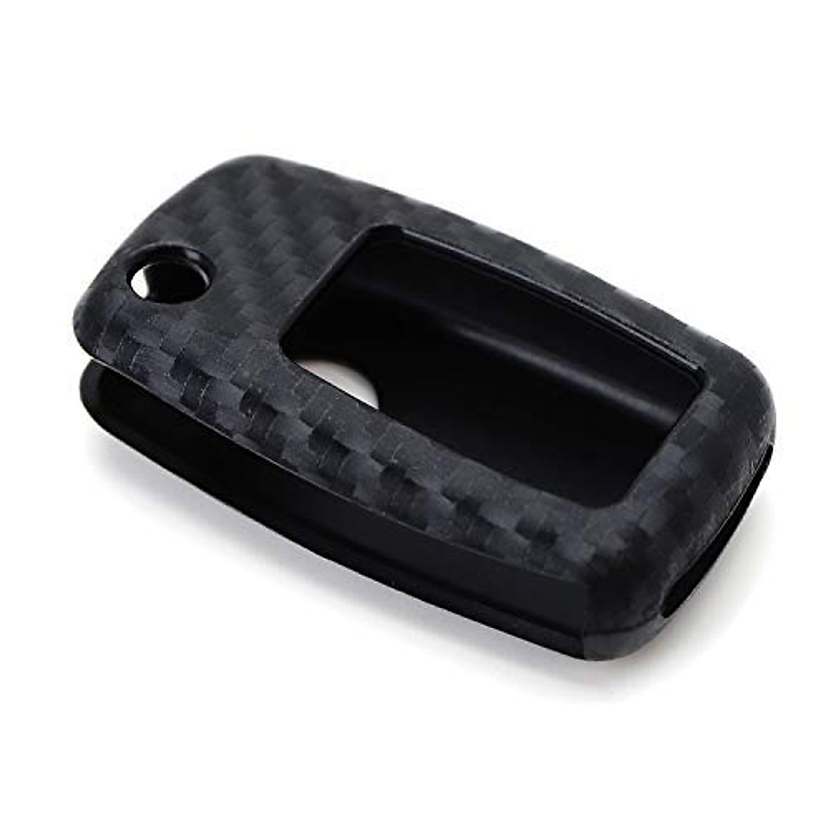 iJDMTOY Carbon Fiber Pattern Soft Silicone Key Fob Cover Case Compatible with Volkswagen Golf GTI R32 Jetta Rabbit Passat Beetle Polo Bora CC EOS Flip Key