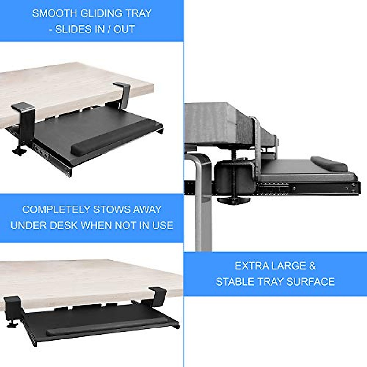 Laboratory 29 Preassembled Keyboard Tray – Adjustable Keyboard Tray Under Desk Slide Out – Easy Clamp-On Installation for Desks 33” or Wider – Wrist Rest Included (Black)