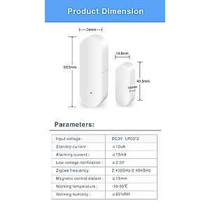 Smart Door Window Sensor: Zigbee Door Sensor with App Alerts, Wireless Contact Sensor for Home Security and Smart Home Automation, Tuya ZigBee Hub Required, Compatible with Alexa Google Home (2 Pack)